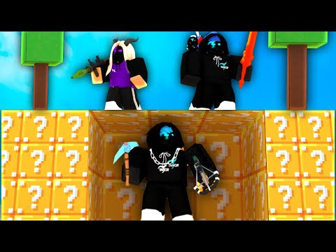 Speedrunner VS Hunters in LUCKY BLOCKS.. (Roblox Bedwars)