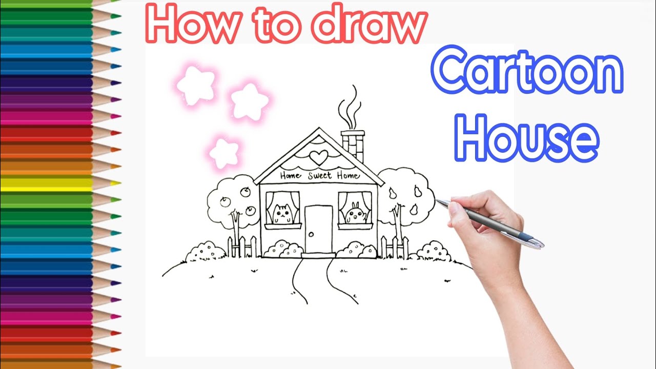 How To Draw A Cute CARTOON HOUSE Clipart,To Draw step by step, DL cute ...