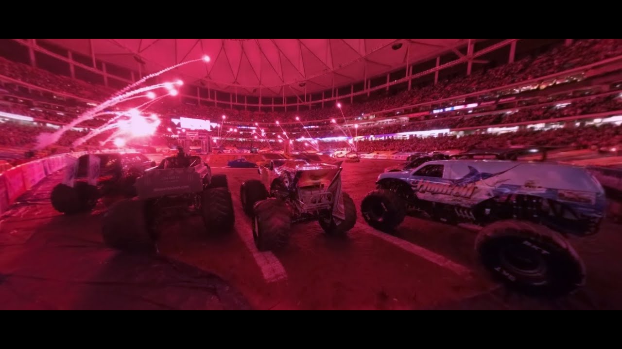 Jump ramps and kick up mud in a Monster Jam truck: 360 video - YouTube