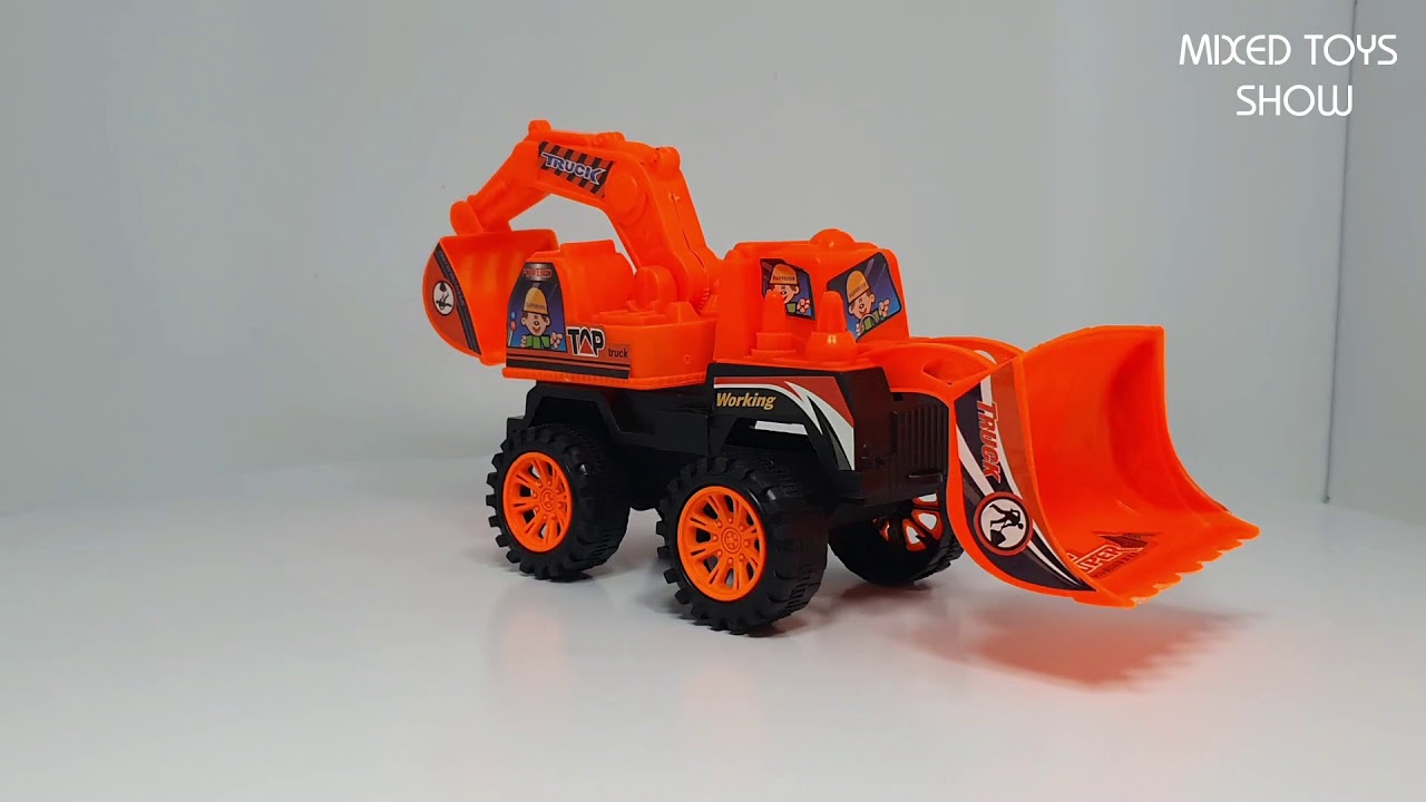 Orange Front and Backhoe End Loader Truck Review - Orange Truck Toy For ...