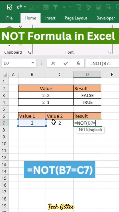 NOT Formula in Excel - YouTube