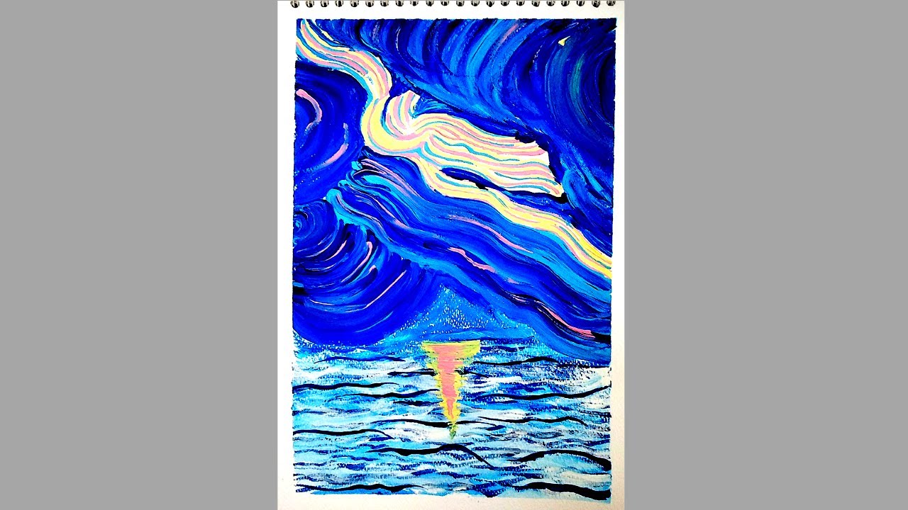 How to draw the irregular sea and sky/Acrylic painting Technique # ...