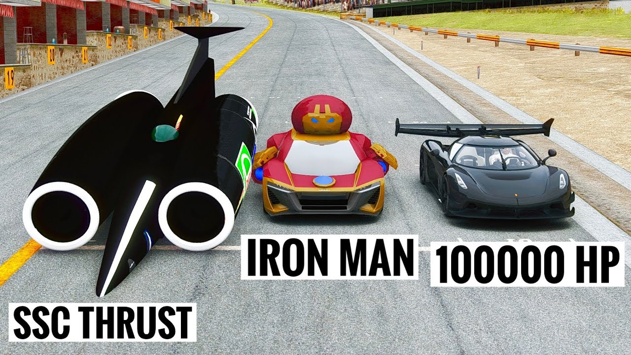100000 HP Koenigsegg Black Devil vs Audi PB18 Iron Man vs Thrust SSC at ...