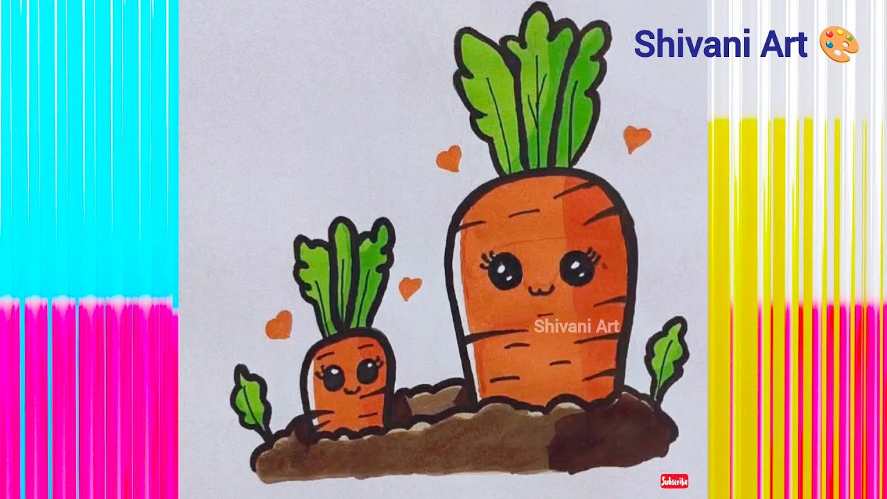How to draw a Cute Mom and Baby Carrot-Very Easy/Carrots drawing easy ...