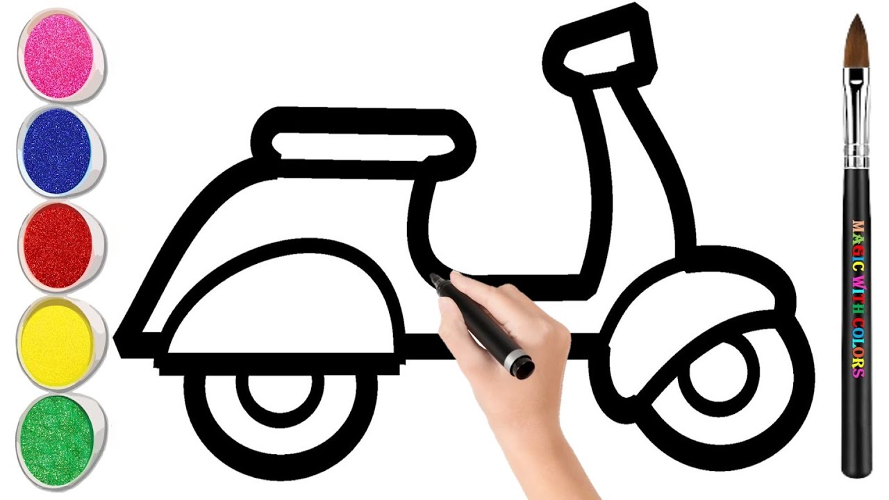 how to draw scooter || scooter drawing coloring paintings || drawing ...