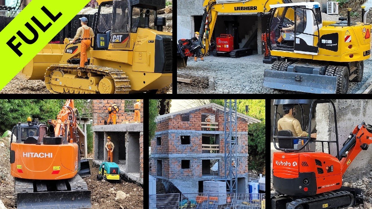 Building block of flat, RC Excavator Kubota, Liebherr, Hitachi, CAT ...