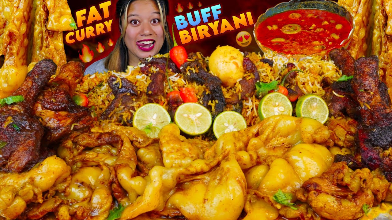 MUTTON FAT & BUFF BIRYANI COMBO Mukbang 🍗 | Spicy MUTTON FAT Curry ...