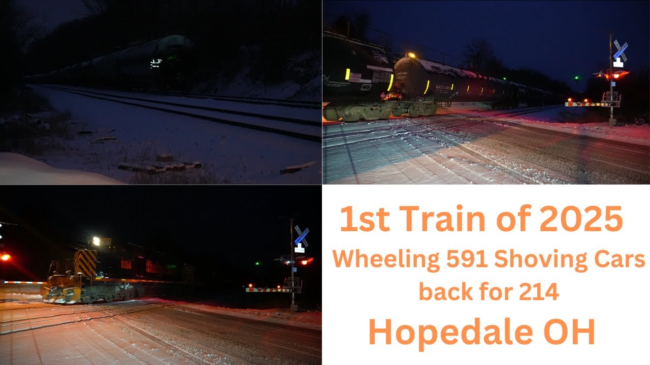 1st Train of 2025: Wheeling 591 Shoving cars back for 214. Hopedale ...