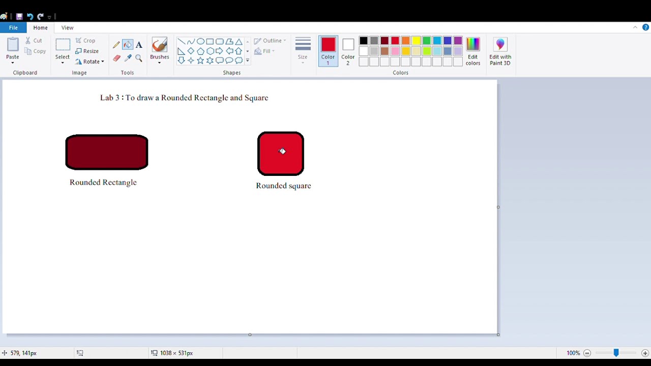 Class 1 | Computer Practical 1 | Paint | To draw a rounded rectangle ...