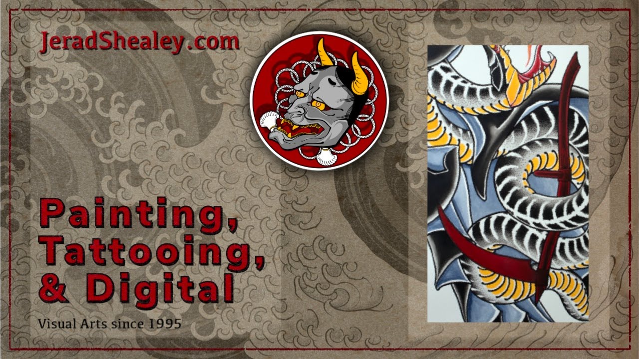 Painting a Stylized Snake with Acrylic Paint (Timelapse Process Tattoo ...