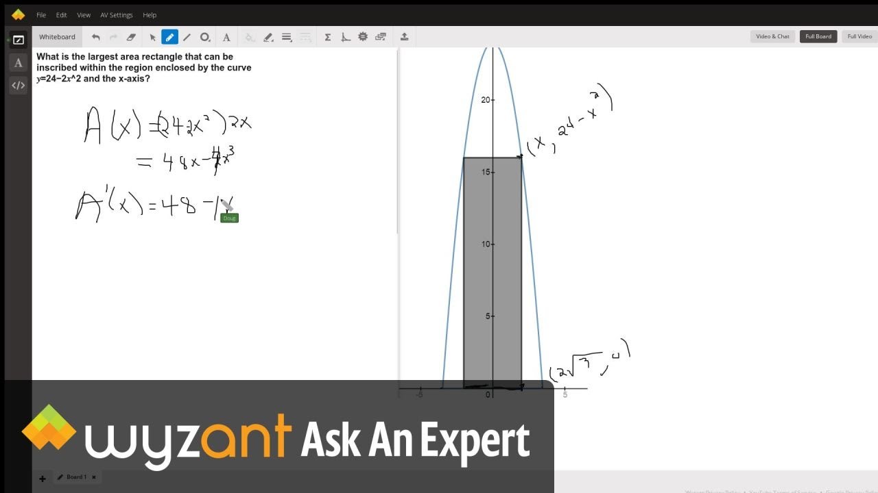 Find max area of rectangle inscribed in a parabola (bounded by x -axis). - YouTube