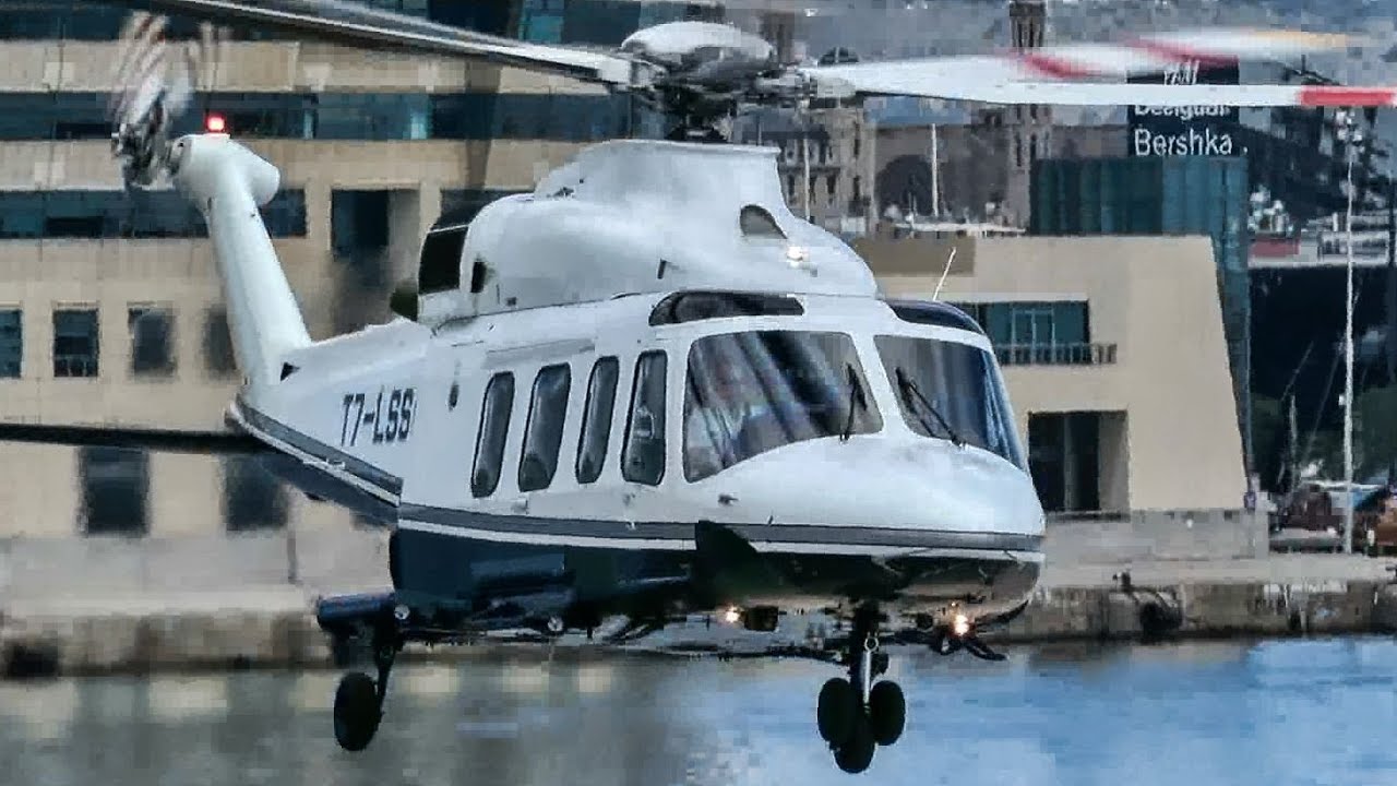 VIP AgustaWestland AW139 helicopter T7-LSS at Barcelona Heliport 2017 ...