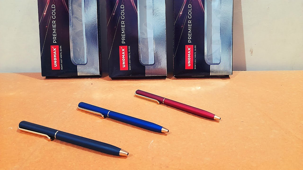 Unboxing and Review of UNOMAX Premier Gold Ball Pen for students - YouTube