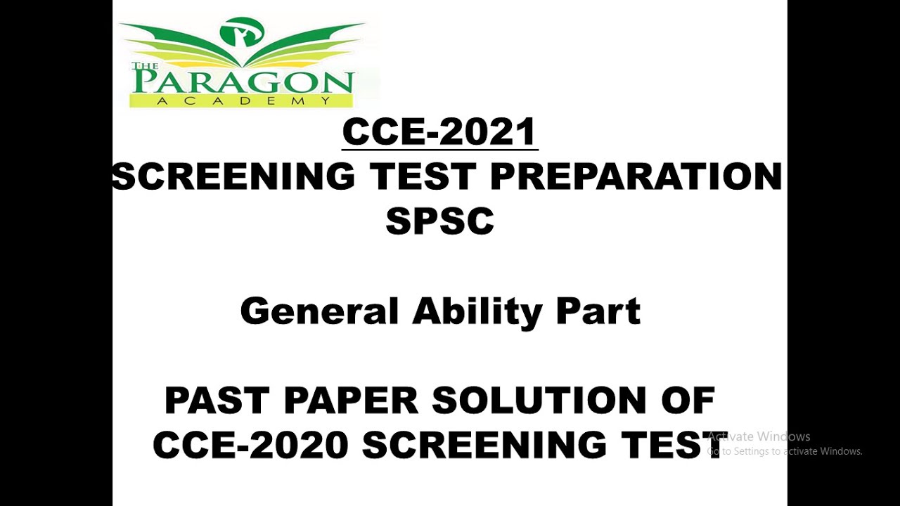 CCE-2021-Screening Test- SPSC- General Ability-Past Paper CCE-2020 ...