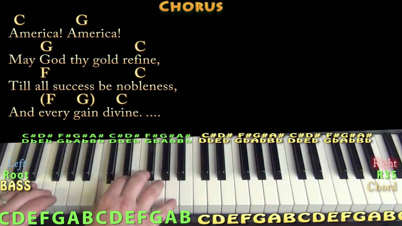 America the Beautiful (Hymn) Piano Cover Lesson in C with Chords/Lyrics ...