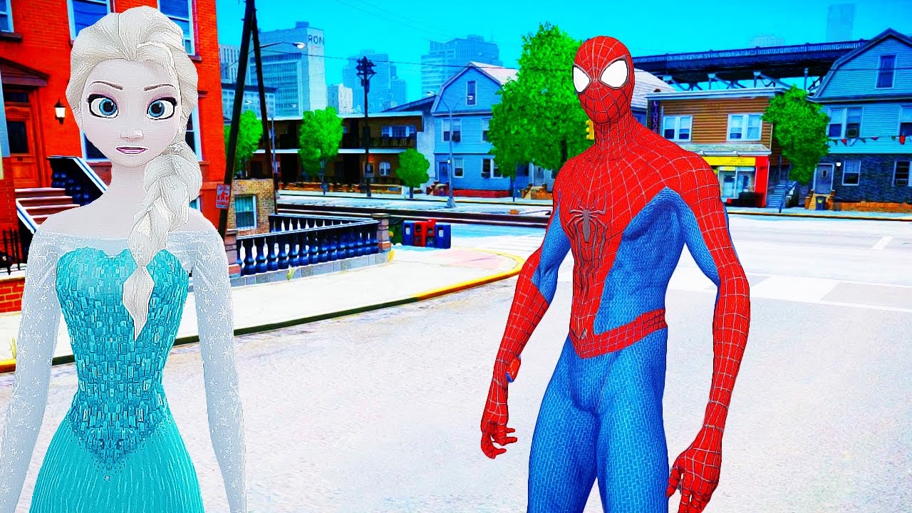 Elsa and superhero Spider Man! Racing on the sports car Makvin! Good ...