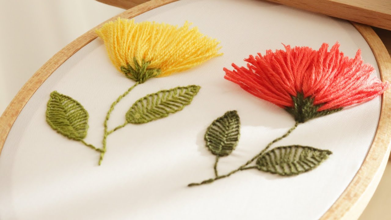 Pom pom flower embroidery on baby clothes: 5 minute embroidery - YouTube