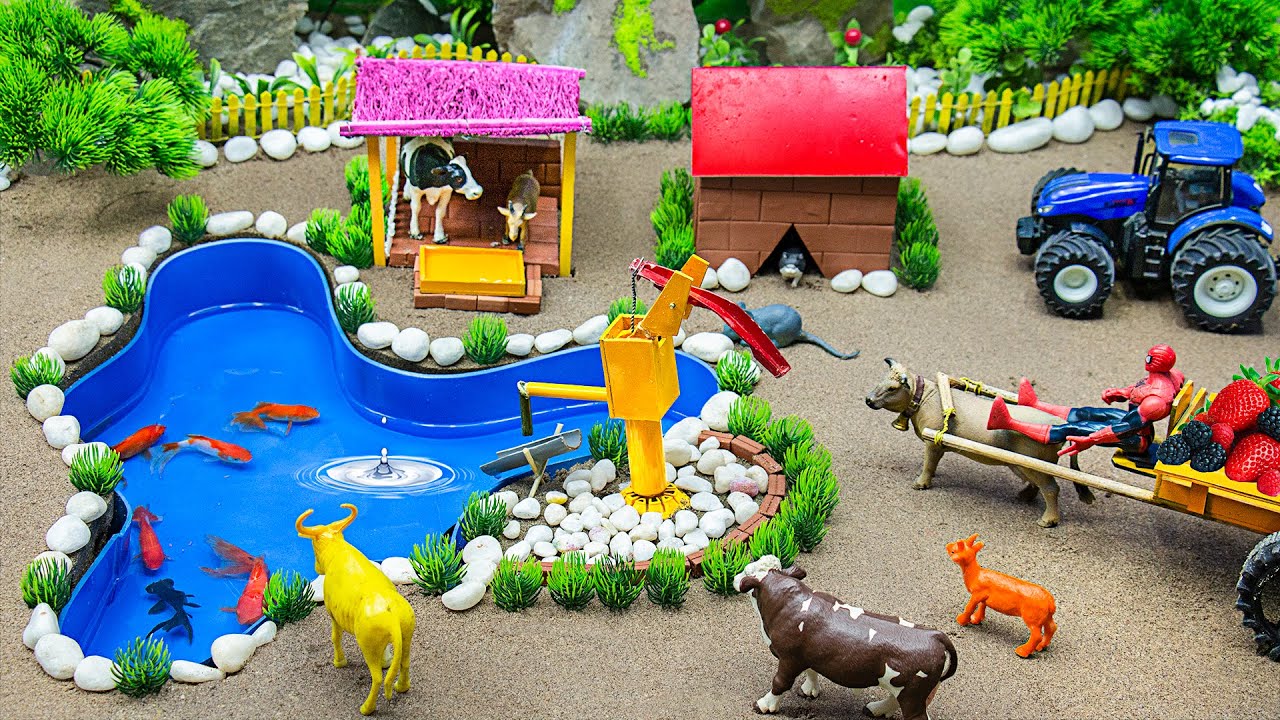 DIY mini Farm Diorama with goldfish pool | how to make cow shed | hand ...