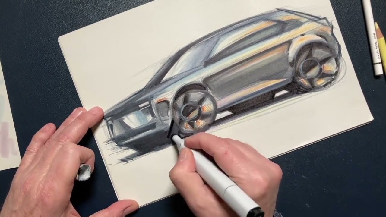 How to Draw Cars 3/4 front View Full Color Car Sketch Tutorial Luciano ...