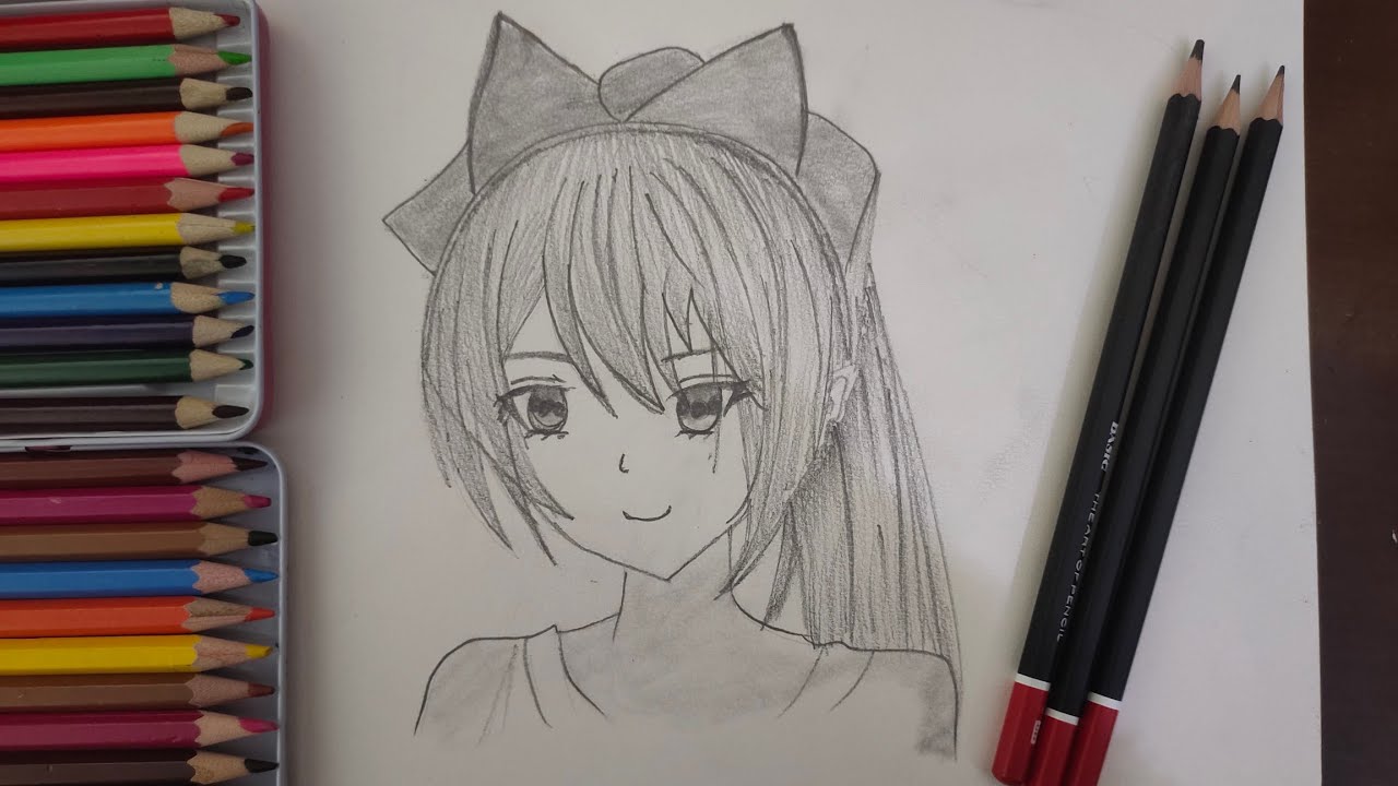 How to draw anime girl with only one pencil (anime drawing tutorial ...