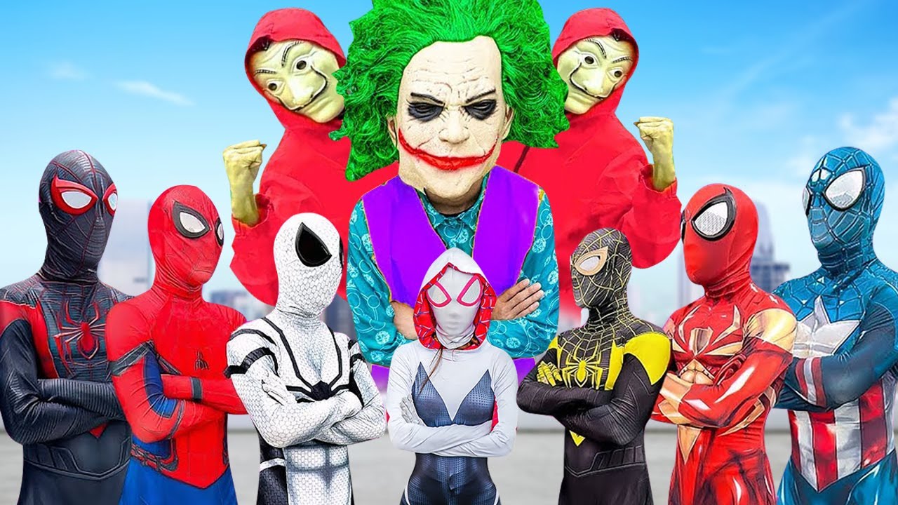 TEAM SPIDER-MAN VS Bad Guy JOKER || KID SPIDER MAN Chase and catch ...