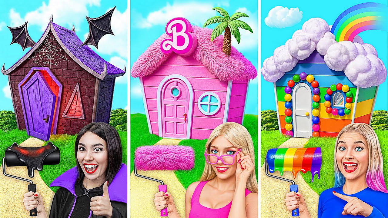 One Colored House Challenge | Vampire vs Barbie vs Unicorn by Multi DO ...