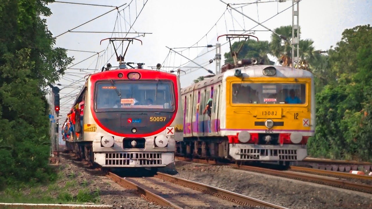 😲Amazing perfect timing parallel local trains crossing! - YouTube