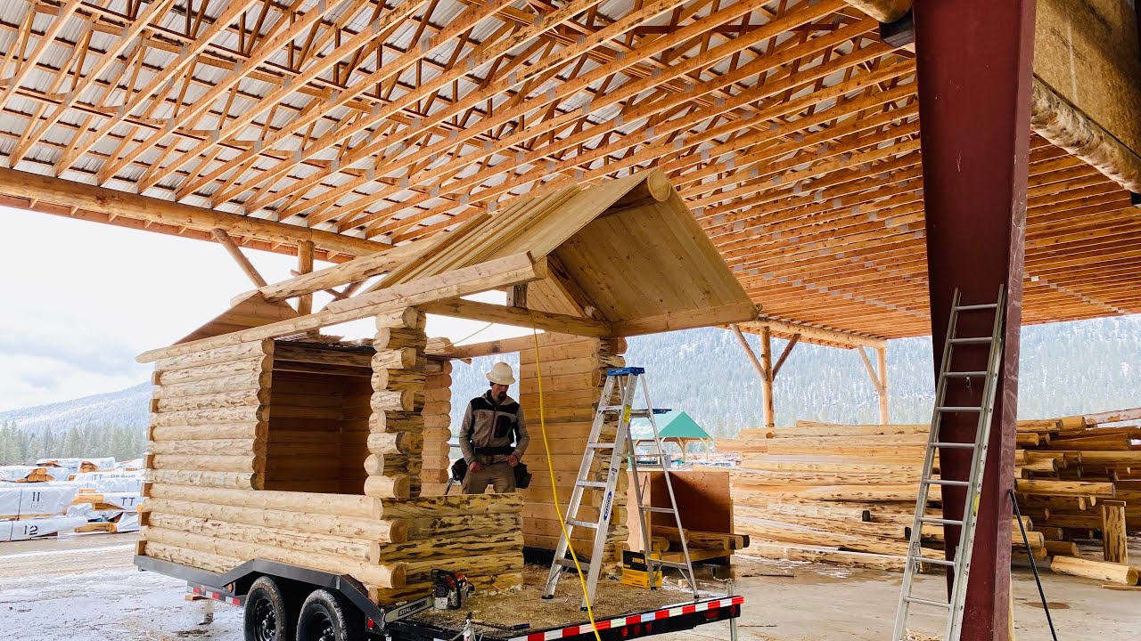 Tiny Log Home Being Built- Fold-Up Roof Eaves, Foam Insulation Part 3 ...