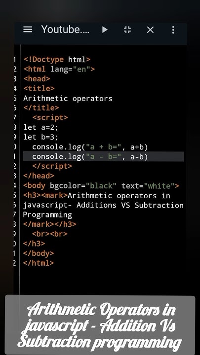 Addition Vs Subtraction- Arithmetic Operators In Javascript #