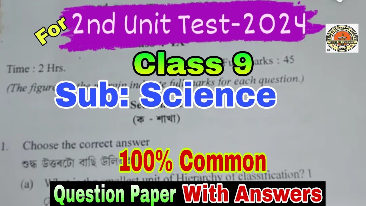 Class 9 Science Second Unit Test Question Paper 2024 / 2nd Unit Test ...