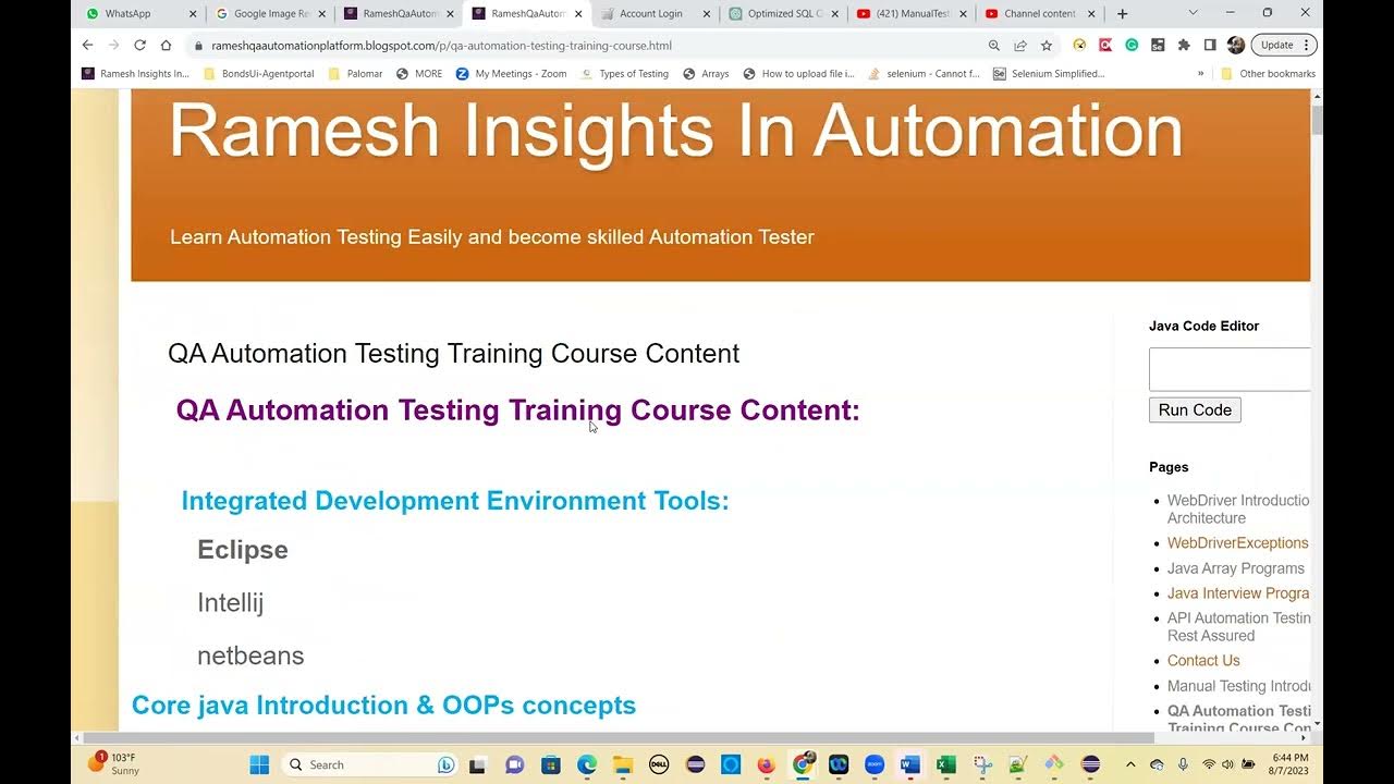 CoreJava Java Course Content Introduction Java introduction Part1 Aug 07 2023 - YouTube