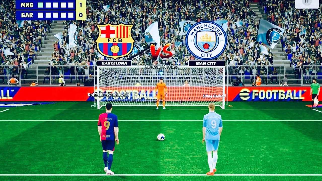 Man City vs FC Barcelona Penalty Kick 🥰| Robert Lewandohski vs Erling ...