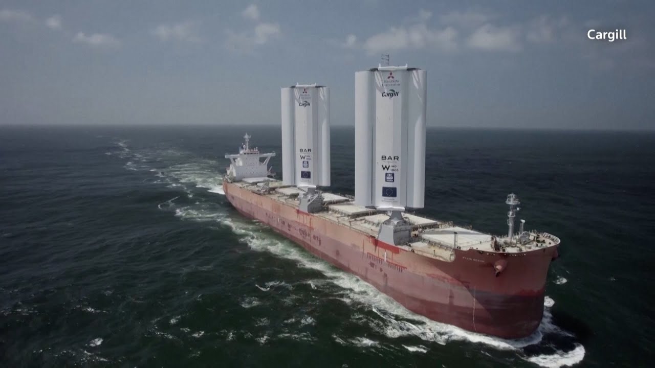 Cargo ship sets sail to test wind power at sea - YouTube