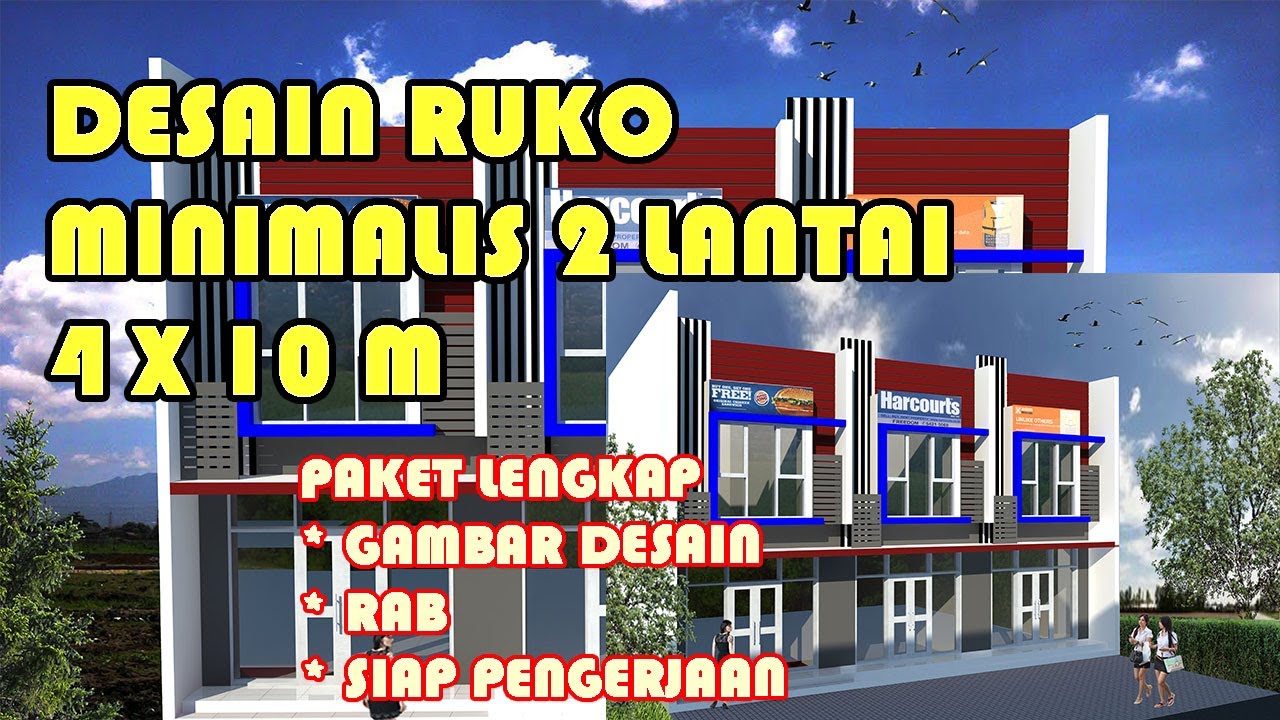 Desain Ruko Minimalis 2 lantai 4x10 M, Lengkap dengan Gambar Kerja & 3D ...