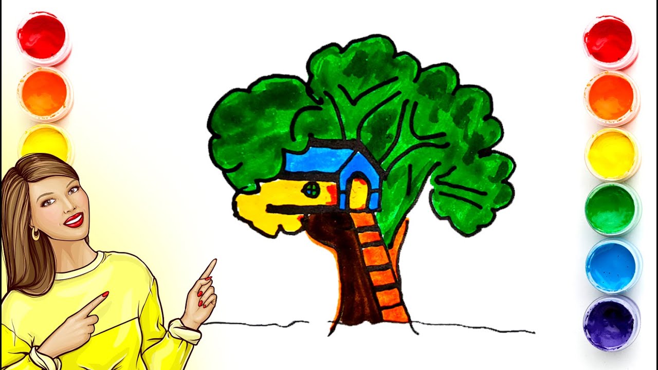 Tree House Coloring | Drawing and Painting Tree | Color for Kids I Fun ...
