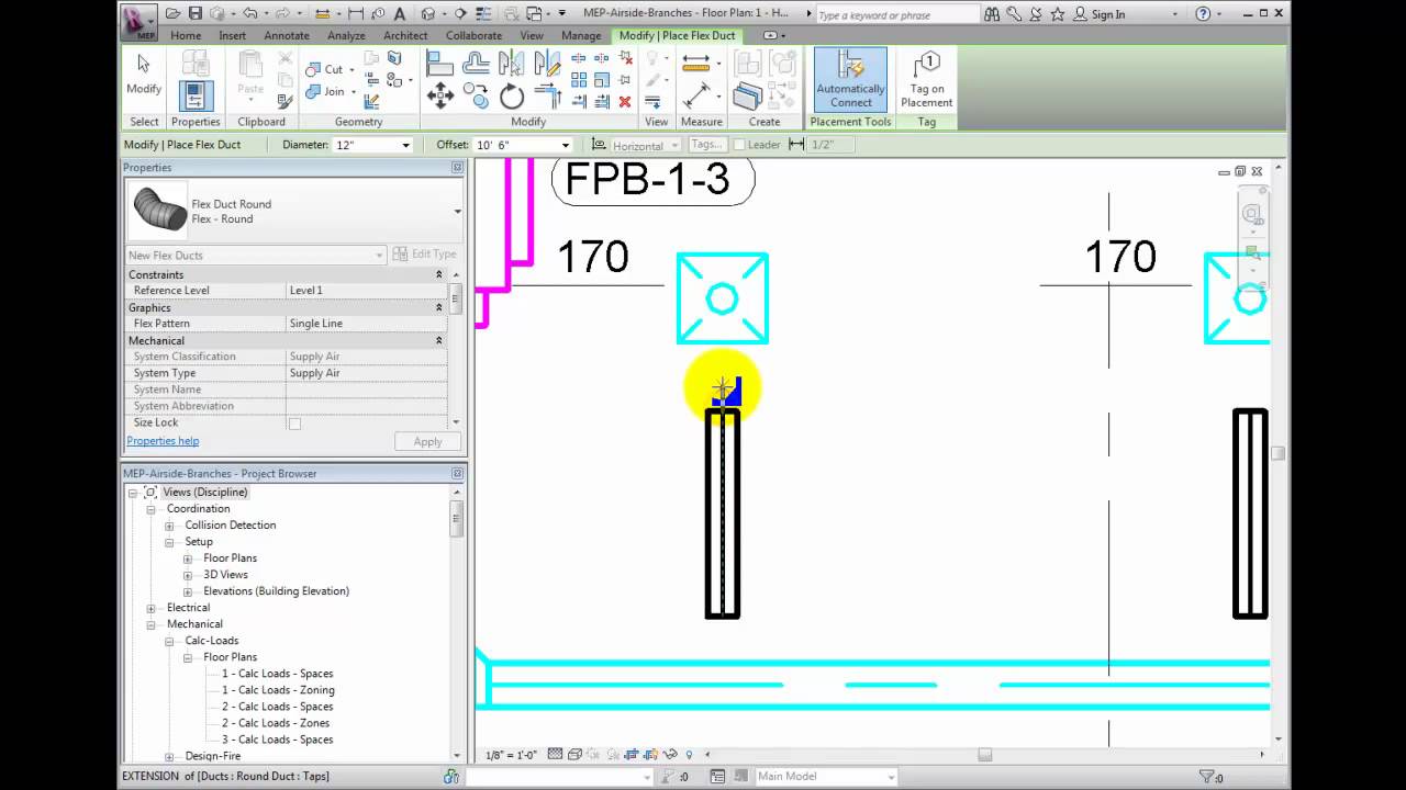 Revit MEP 2012 Tutorial - Modeling - Placing and Connecting Branches ...