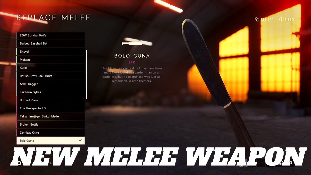 Battlefield V - The Butter Knife Melee Weapon (AKA BOLO GUNA) - YouTube