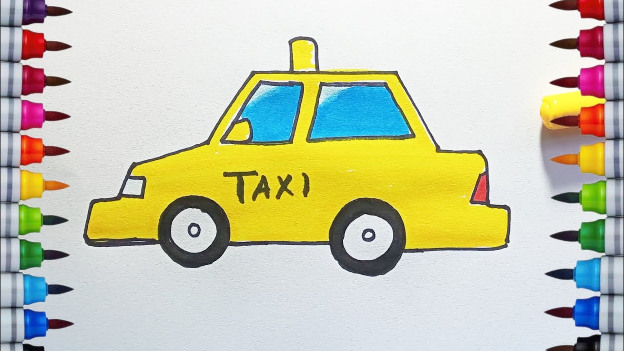 Taxi Car Drawing for kids || How to draw a cab step by step || taxi Car ...