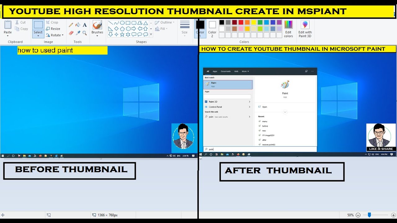 Create High Resolution YouTube Thumbnail in Microsoft paint - YouTube