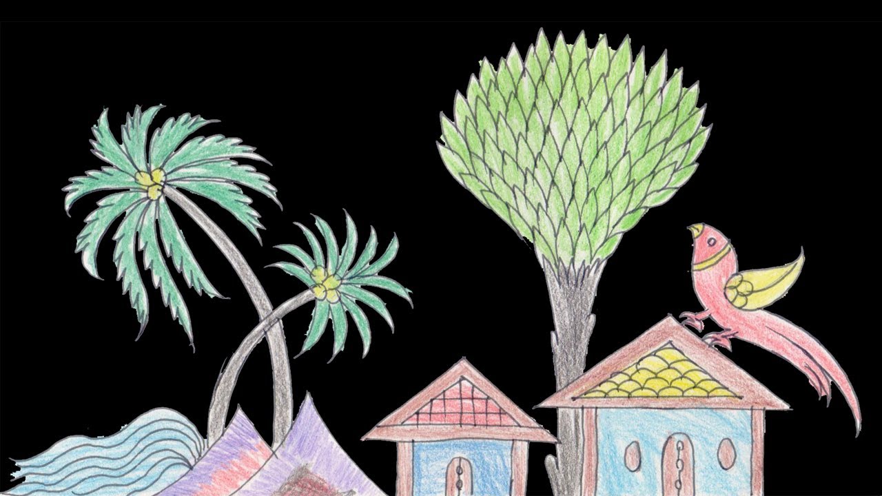 Hut and Tree Drawing - YouTube