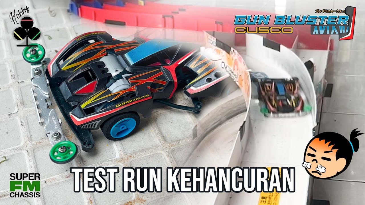 [ミニ四駆] Test Run Gun Bluster Cusco Chasis Super FM Spec Tamiya, Kacau ...