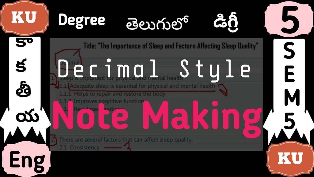 Note making Decimal style in Telugu I KU Degree 5th Sem English - YouTube