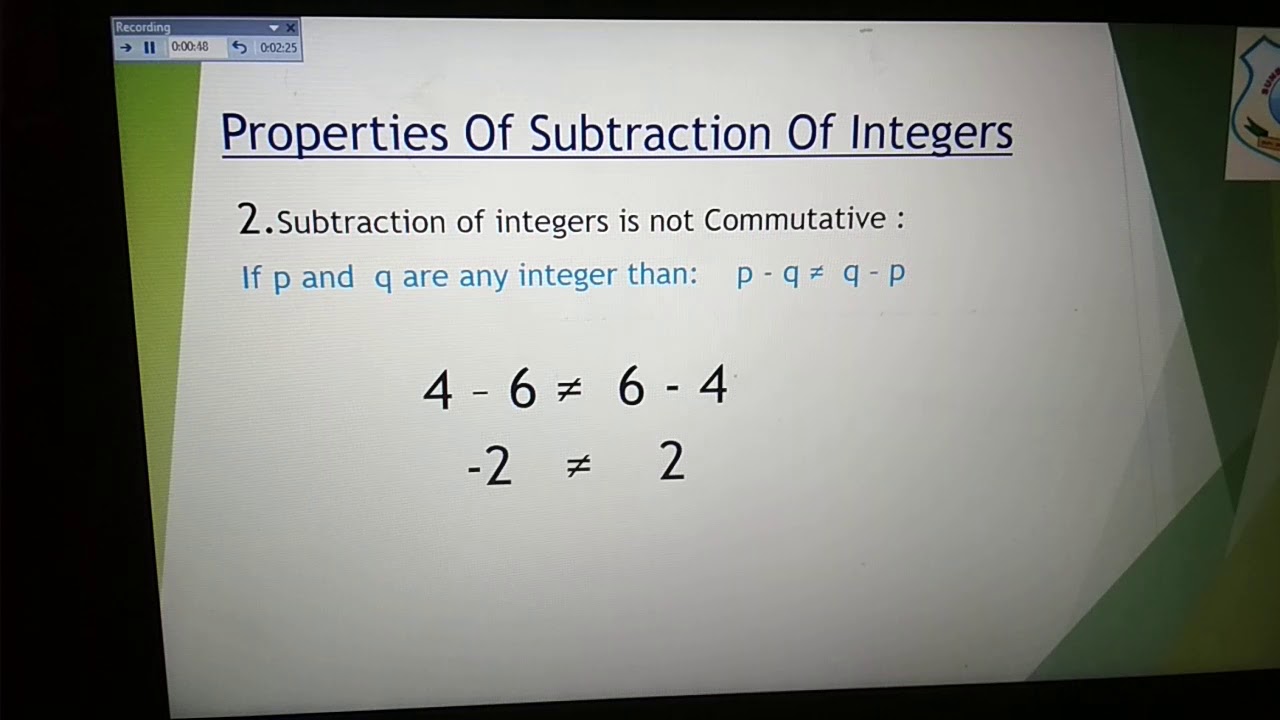 Properties of Subtraction of Integer - YouTube