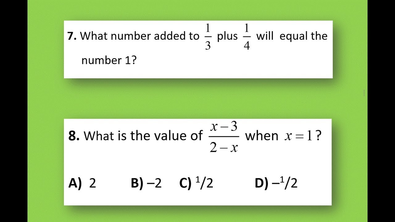 What Number Added To 1 3 Plus 1 4 Is Equal To 1 Math 200 Review For