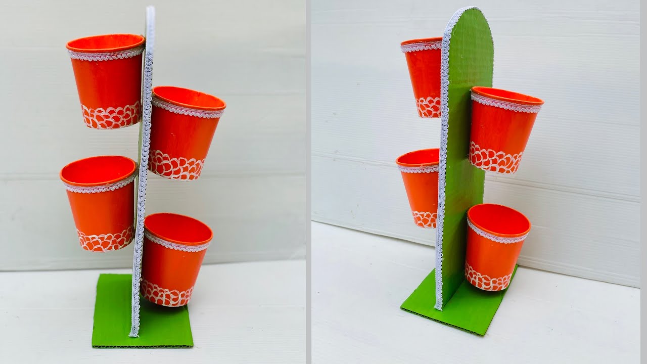 Disposable glass craft / Best out of waste / Paper glass craft - YouTube