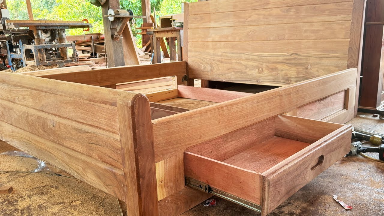 FULL AND CLEAR PROCESS OF A 4-DRAWER WOOD BED BUILDING - YouTube