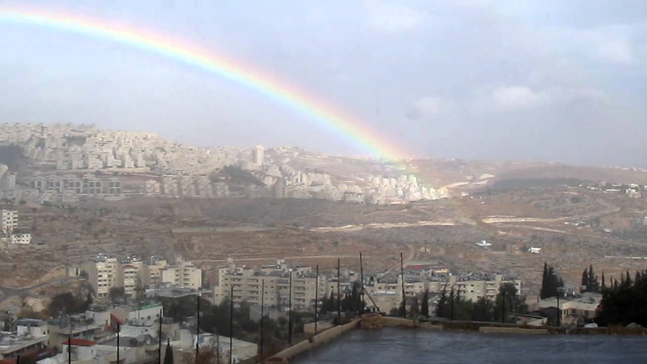 Rainbow over the Bethlehem and Jerusalem. Is it a sign for peace in the ...
