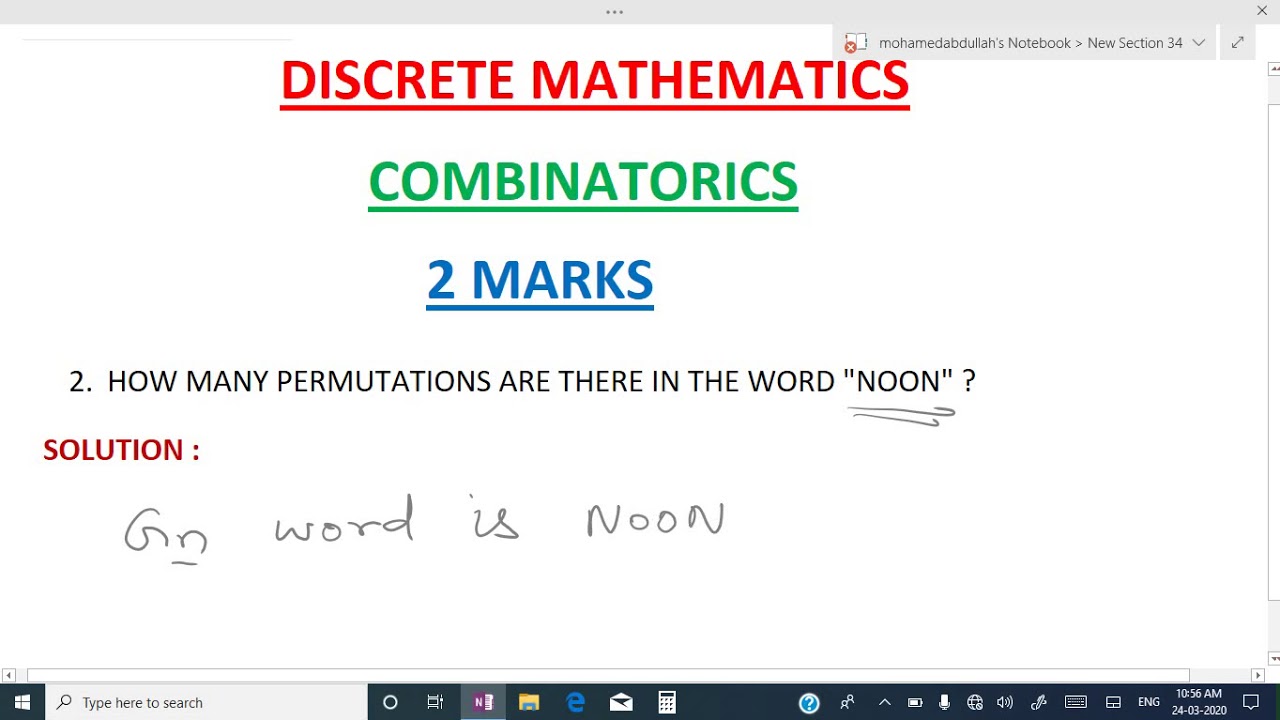 DISCRETE MATHEMATICS COMBINOTORICS QN NO 2 (2 MARKS) UNIT 2 - YouTube