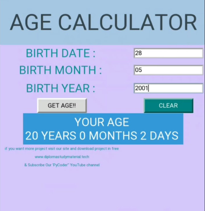 Age Calculator Gui Project In Python Pycoder Python Pythonproject Youtube