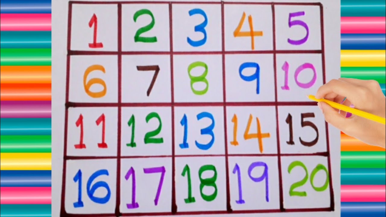 Learn numbers 1 to 20 || reading and writing || drawing and colouring 🌷 ...